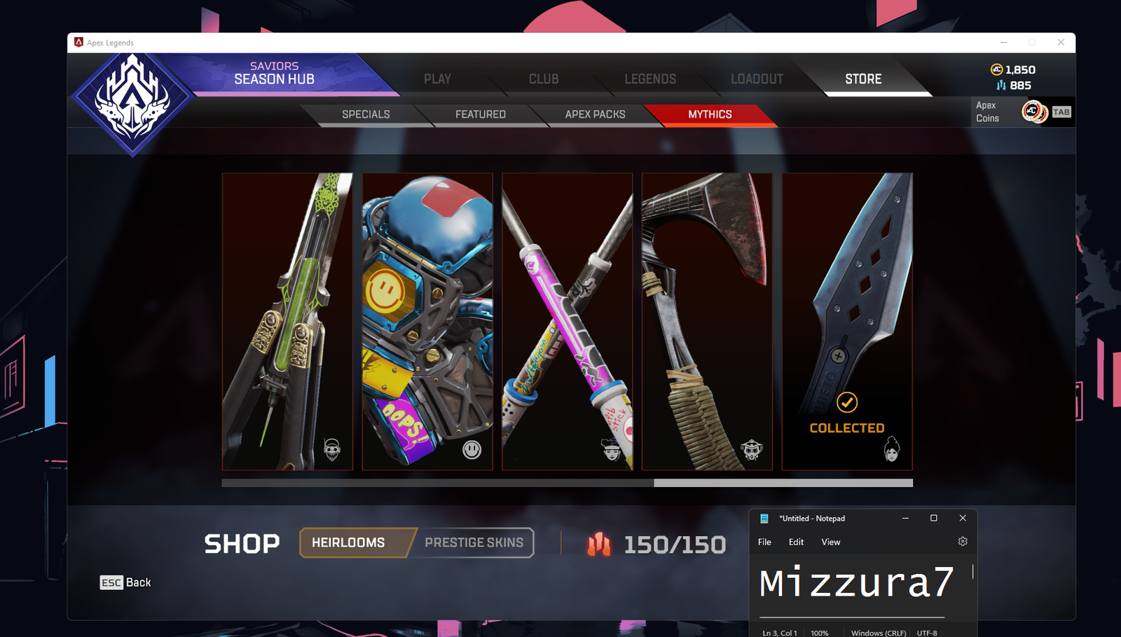 Selling - Heirloom Wraith - Heirloom Shards 150/150- Bloodhound Mythic ... Selling - Heirloom Wraith - Heirloom Shards 150/150- Bloodhound Mythic ...