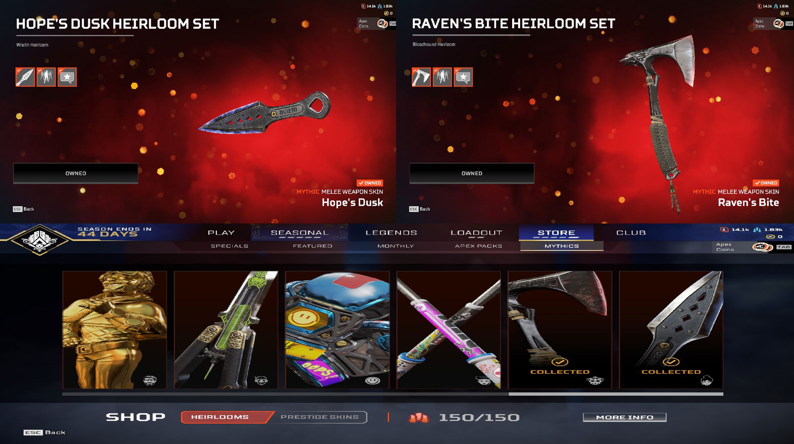 SOLD - 3 Heirloom 150 Heirloom Shards+Wraith Kunai+Bloodhound loom 224 ... SOLD - 3 Heirloom 150 Heirloom Shards+Wraith Kunai+Bloodhound loom 224 ...